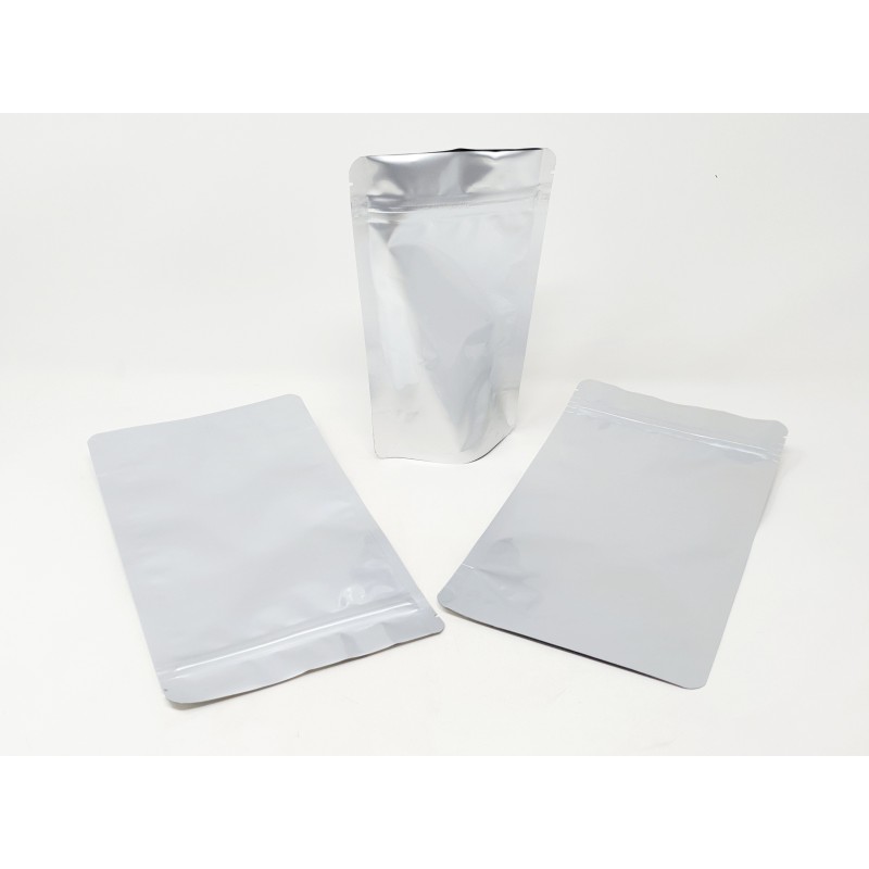 SACHET PET/PE/ALU ARGENT Ouverture ZIP et Thermoscellable 110 x185 mm ...