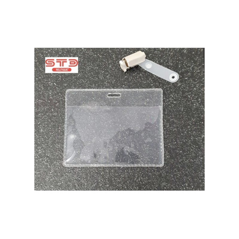 KIT COMPLET -B- PORTE-BADGE AVEC TROU FORMAT PAYSAGE + ATTACHE PINCE ...